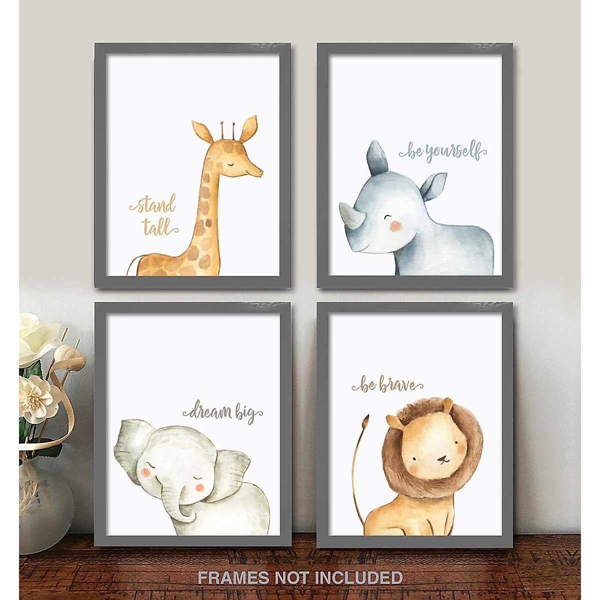 Confetti Fox Safari Animals Nursery Wall Art, Zoo Little Boy's Room, Baby Girl Toddler Kid's Decor Quotes (8x10 Unframed Set of 4 Prints)