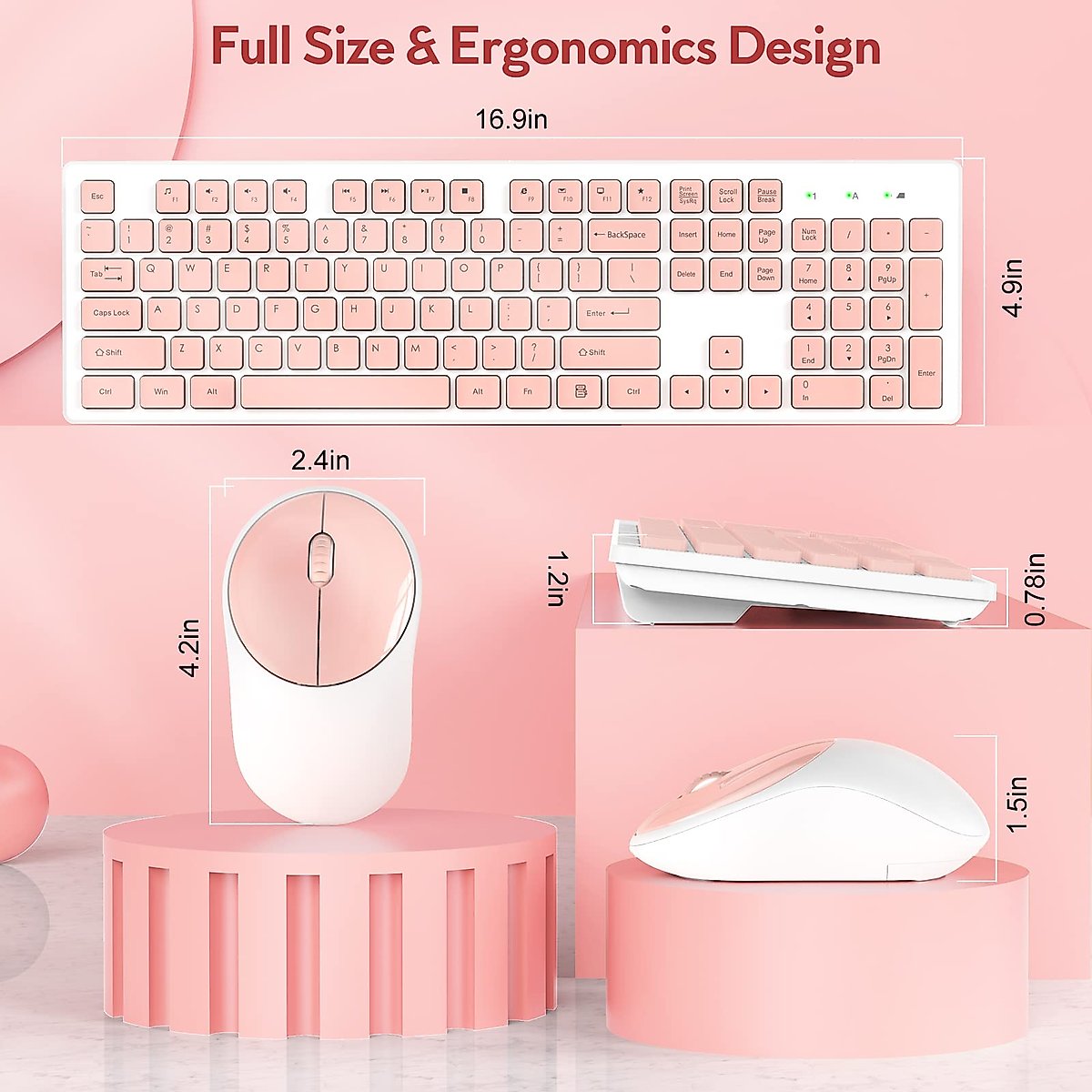 Wireless Keyboard and Mouse Combo with 7 Colored Backlits, Wrist Rest, Rechargeable Ergonomic Keyboard with Phone Holder, Silent Lighted Full Size Combo for Window, Mac, PC, Laptop-Trueque (Pink)