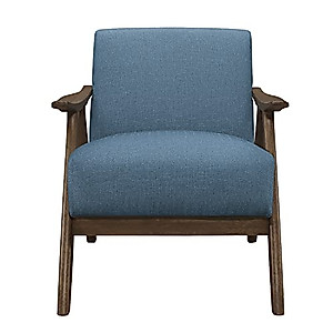 Lexicon Mid Century Modern Accent Chair with Solid Wood Frame in Walnut Finish, Upholstered Living Room Lounge Arm Chair, Thick and Comfy Innerspring Seat Cushion, Linen-Look Fabric, Blue