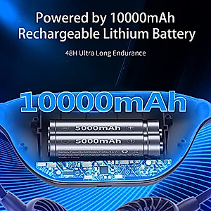 HandFan 10000mAh Portable Neck Fan Rechargeable, Wearable Personal Fans for Neck, Hands Free Necklace Fan Battery Operated, for Man Women Travel Hiking Cycling Outdoors