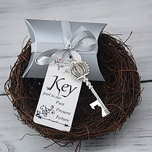 AebDerp 50Pcs Key Bottle Opener Wedding Party Favors, Crown Vintage Skeleton Keys Bulk with Candy Box and Ribbon, Bridal Shower Party Souvenirs Gifts for Guests (Silver)