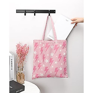 Percozzi 3 Pieces Preppy Canvas Tote Bag Aesthetic Shopping Bags Y2K Hot Pink Shoulder Bags for Supplies Gift