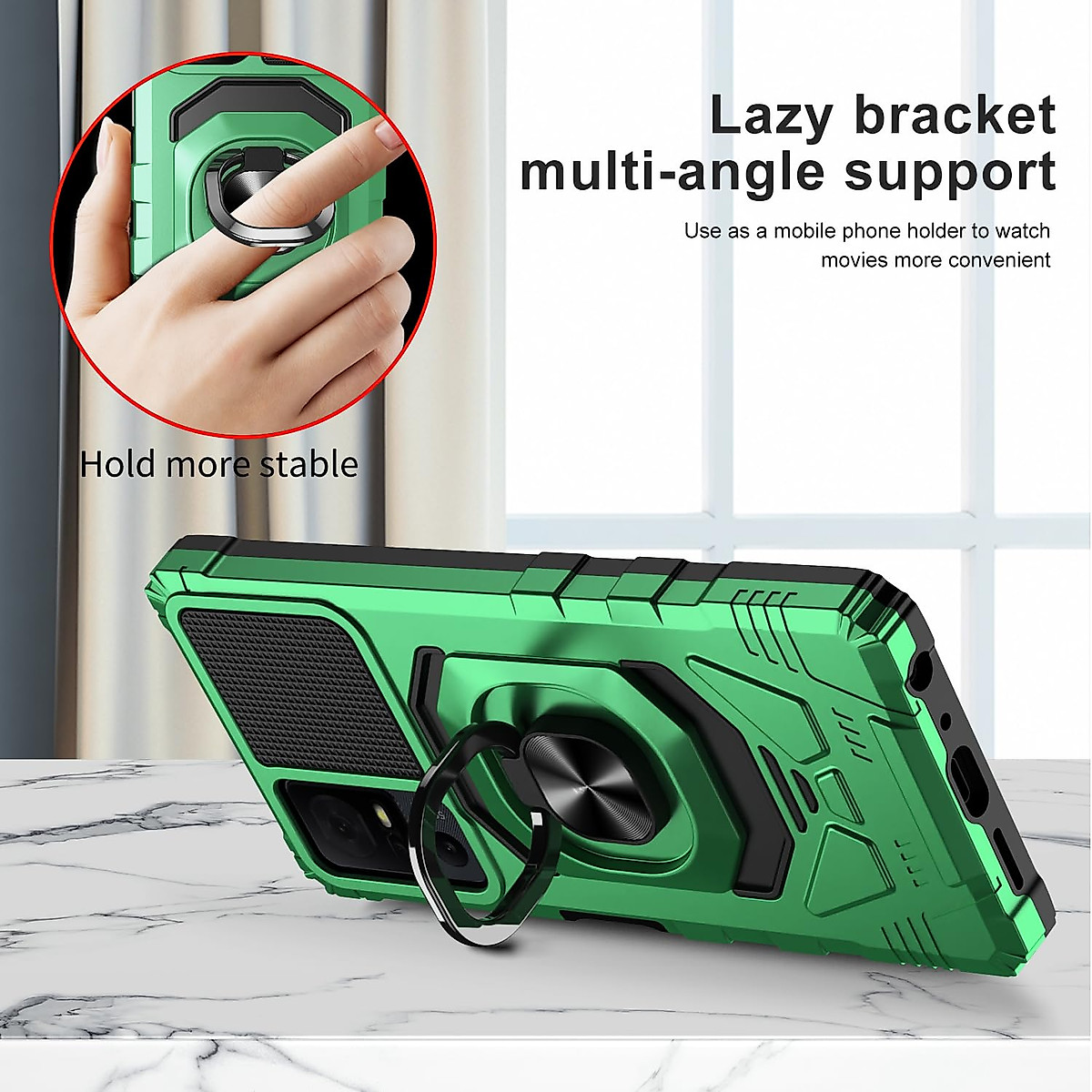 for TCL 40XL Case/TCL 40T Case/Jitterbug Smart 4 Case with Screen Protector,Magnetic Car Ring Stand Soft Silicone Bumper Military Grade Phone Case for TCL 40 XL/TCL 40 T T608DL /Lively Smart4 Green
