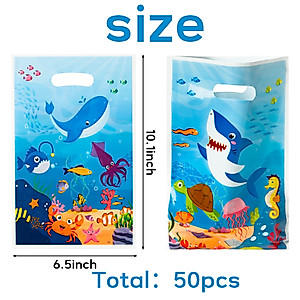 3sscha 50Pcs Animal in the Sea Party Favor Bag Marine Life Ocean Themed Plastic Waterproof Goodie Bag with Die Cut Handle Whale Shark Rectangular Gift Bags for Kids Birthday Baby Shower Decor Supplies
