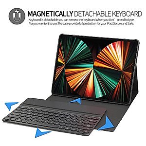 New iPad Pro 12.9 2022 6th Gen/5th Gen 2021/2020 4th Gen/2018 3rd Gen Keyboard Case -7 Colors Backlit Detachable Keyboard Slim Folio Smart Cover for iPad Pro 12.9"[Support Apple Pencil Charging]-Black