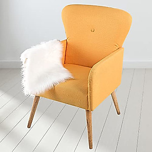 WLLHYF 20inch Faux Sheepskin Fur Fuzzy Rug, Luxury Fuzzy Sheepskin Area Rugs Ultra Soft Rectangle White Furry Rugs for Bedroom Living Room Sofa Shaggy Silky Plush Carpet Bedside Rug Floor Mat