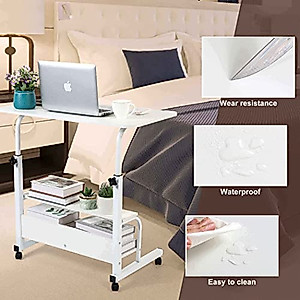 Computer Desk Adjustable Home Office Bedside Small Spaces Storage Convenient Universal Movable Table Detachable Wheels Living Room Sofa Desk Home Office Desk Furniture Size 15.7 * 31.5 Inch,White