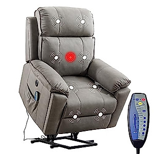 Phoenix Home Large Power Lift Chair with Massage and Heat for Elderly Recliner, Brown