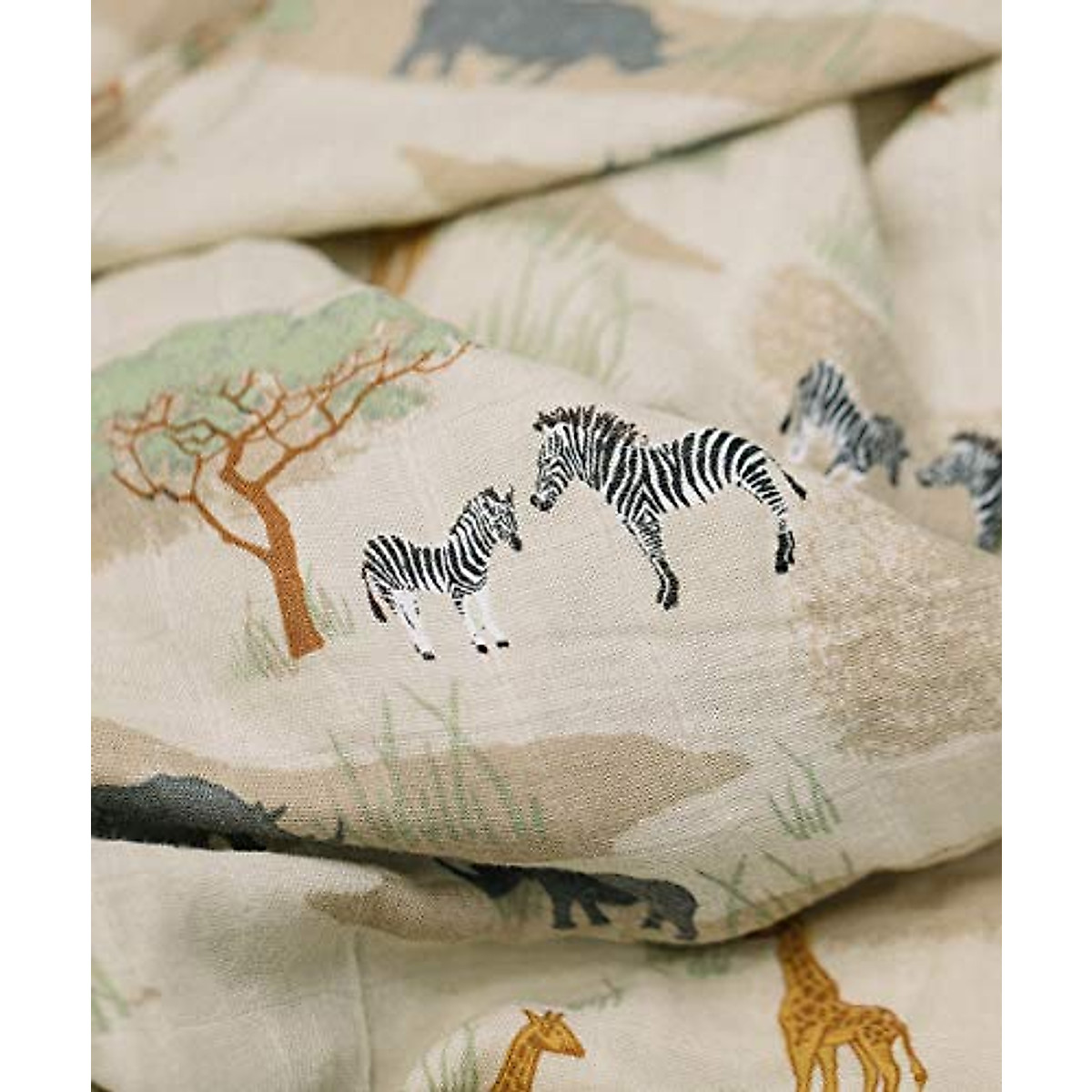 SARANONI Swaddle Blanket with Giraffe, Elephant, Zebra & Rhino Designed Muslin Swaddle Blankets (The Savannah)