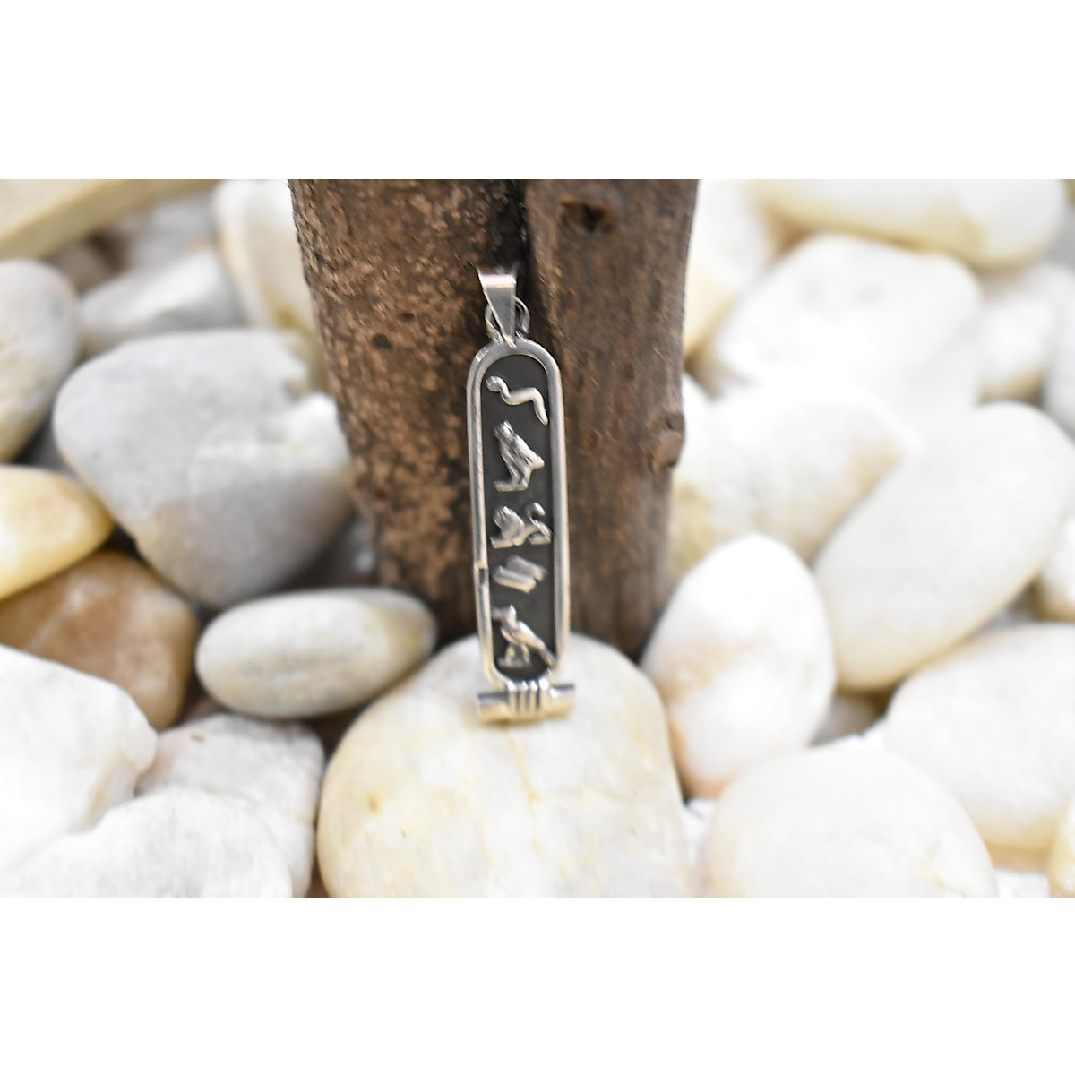 FAMA.store Customize Personalized pendant Egyptian Cartouche Necklace Oxidized Sterling Silver one Side Translate into Hieroglyphs Handmade in Egypt (1.75 inch (4-5 Letters))
