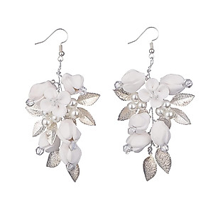 BERYUAN White Flower Earings Wedding Earrings for Brides Bridal Bridesmaids Earrings Accessories Prom Earrings Esthetics