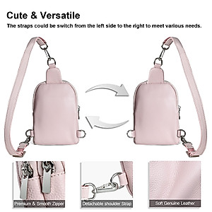 Befen Genuine Leather Small Leather Sling Bags for Women Crossbody,Fanny Packs for Women,Cell Phone Wallet Purse Belt Bag Mini Backpack for Women Adult Walking(Macaron Blush Pink)