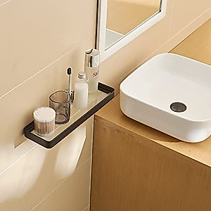 Danpoo Black Floating Shelf Bathroom Wall Shelf, 16" Tempered Glass Shelf Wall Mounted
