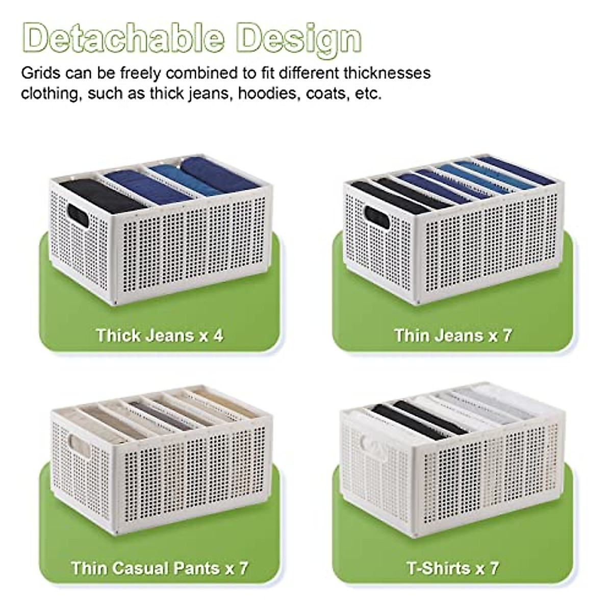 Kinkota INNOVATIVE PLASTIC Wardrobe Closet Organizers and Storage Baskets, Collapsible Clothes Organizer for Folded Clothes, Jeans, T-shirts, Underwear, Scarves, Leggings, Skirts(2 Packs, White)