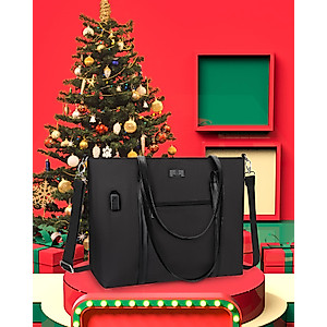 Laptop Tote Bag, Large Women Work Bag Purse Teacher Bag with USB 17.3 Inch Laptopp Bag Computer Work Briefcase Handbag Satchel Shoulder Bag(17.3 inch, Black)
