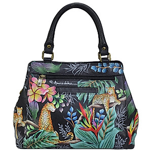 Anuschka Women’s Genuine Leather Multi Compartment Satchel - Hand Painted Exterior - Jungle Queen