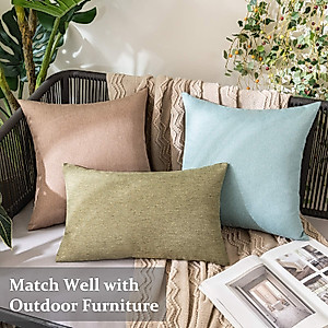 MIULEE Pack of 2 Outdoor Decorative Linen Farmhouse Throw Pillow Covers Solid Waterproof Garden Cushion Cases for Spring Patio Tent Balcony Couch Sofa 18x18 inch Teal