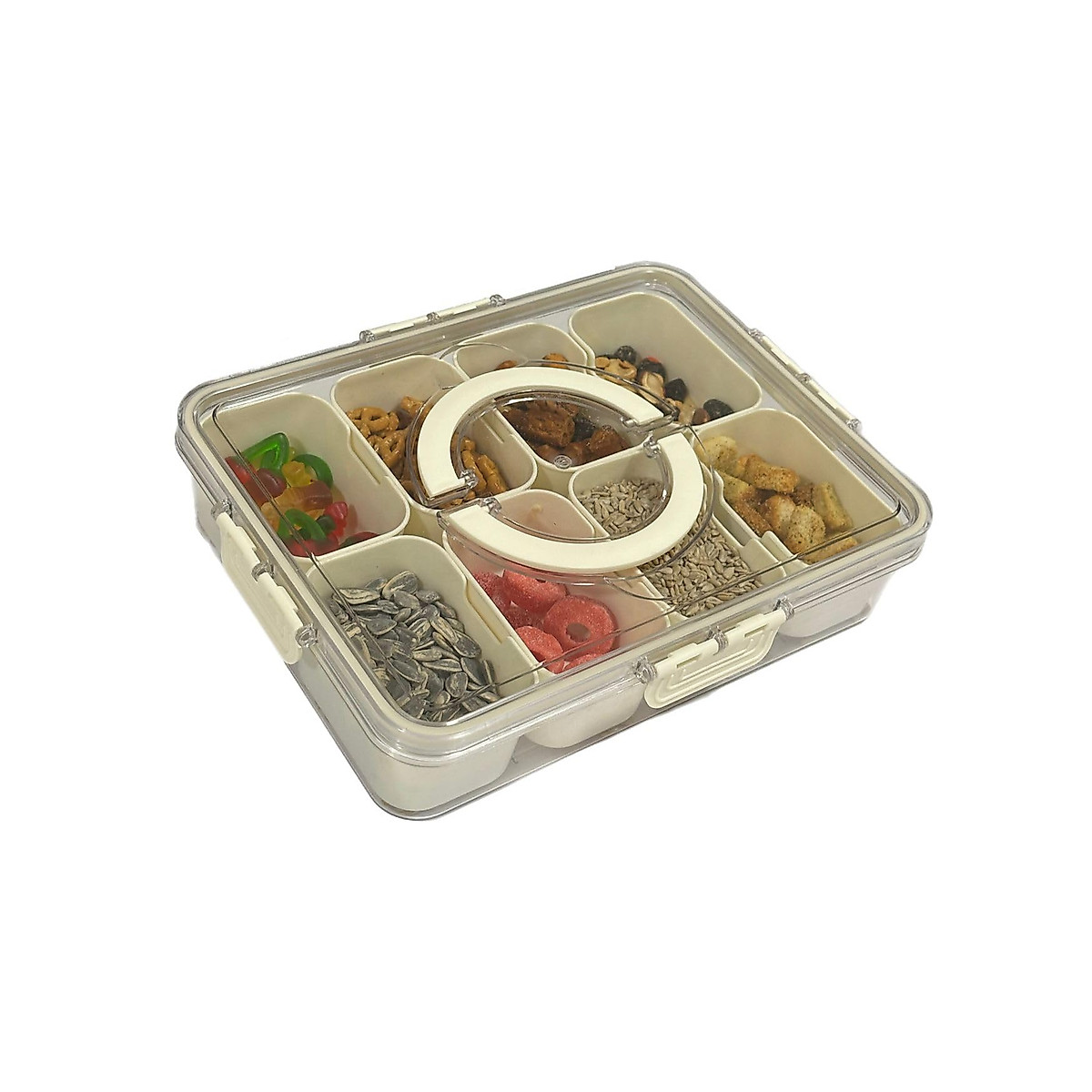 Generic Snack Box Container- Lunch Containers for Adults- Divided Serving Tray with Lid and Handle- Snack Tray Organizer- Snackle Charcuterie Boxes for, Adults, Travel, Party and Picnic., White