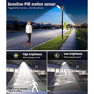 APONUO Solar Street Lights Outdoor,100W Solar Street Light Outdoor Dusk to Dawn Lamp 98 LEDs 7000K Motion Sensor Light with Remote Control Pole Security Led Flood Light for Yard, Garden, Patio