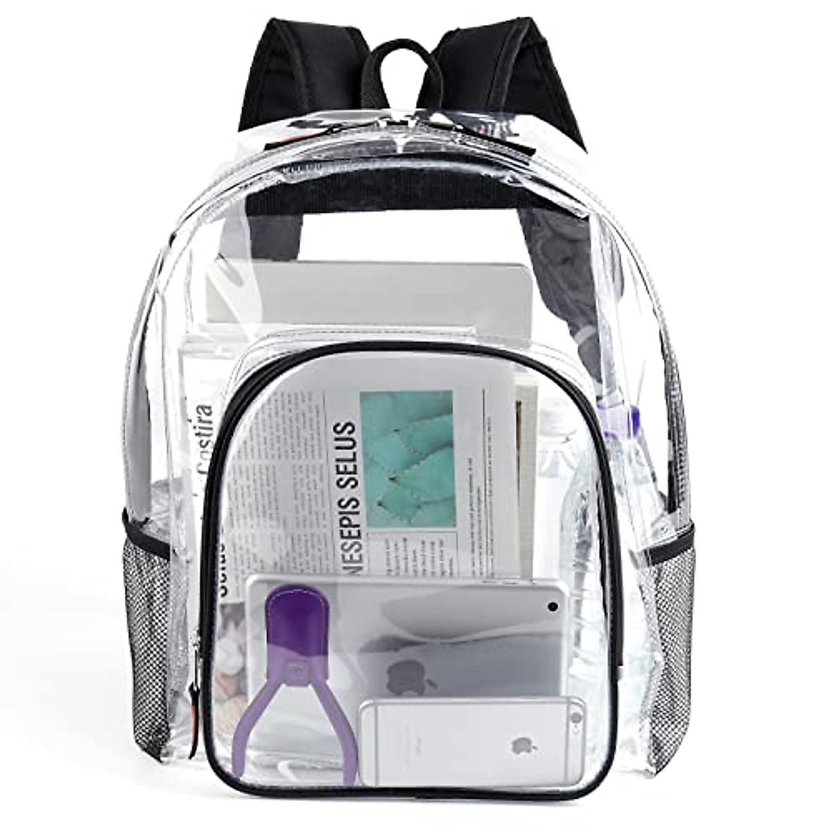 Crosstime Clear Backpack Heavy Duty Transparent Backpack See Through Plastic Clear Bookbags for Security Work School , Black