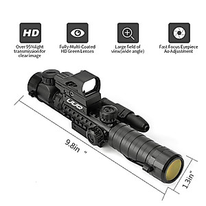 UUQ 3-9X32EG Tactical Rifle Scope Illuminated Red & Green Range Finder Reticle W/Reflex Sight & Green Laser Sight