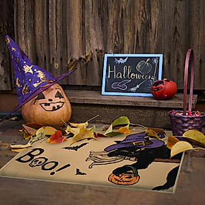 Louise Maelys Happy Halloween Door Mat, Front Door Mat Non Slip, Welcome Black Cat Yard Floor Doormat Kitchen Entry Outdoor Indoor Entrance 17 x 29 Inch