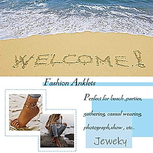 Jeweky Boho Three Layered Beaded Ankle Bracelets Gold Moon Summer Beach Anklet Chain for Women