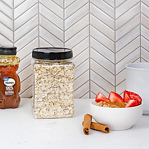 32oz Square Plastic Jars (4-Pack, Quart); Clear Rectangular 4-Cup Canisters w/Black Lids, Easy-Grip Side