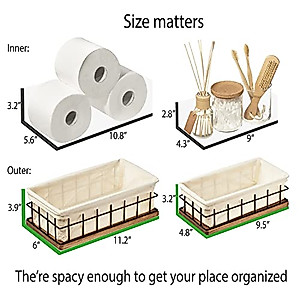 BAOBAB WORKSHOP Bundle - 2 Items: Wood and Wire Baskets with Floating Shelves for Bathroom Decor, Toilet Paper Storage, Living Room Bedroom and Kitchen