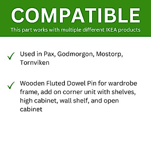 Spare Hardware Parts Replacement for IKEA Wooden Fluted Dowel Pin (101375) Pack of 24