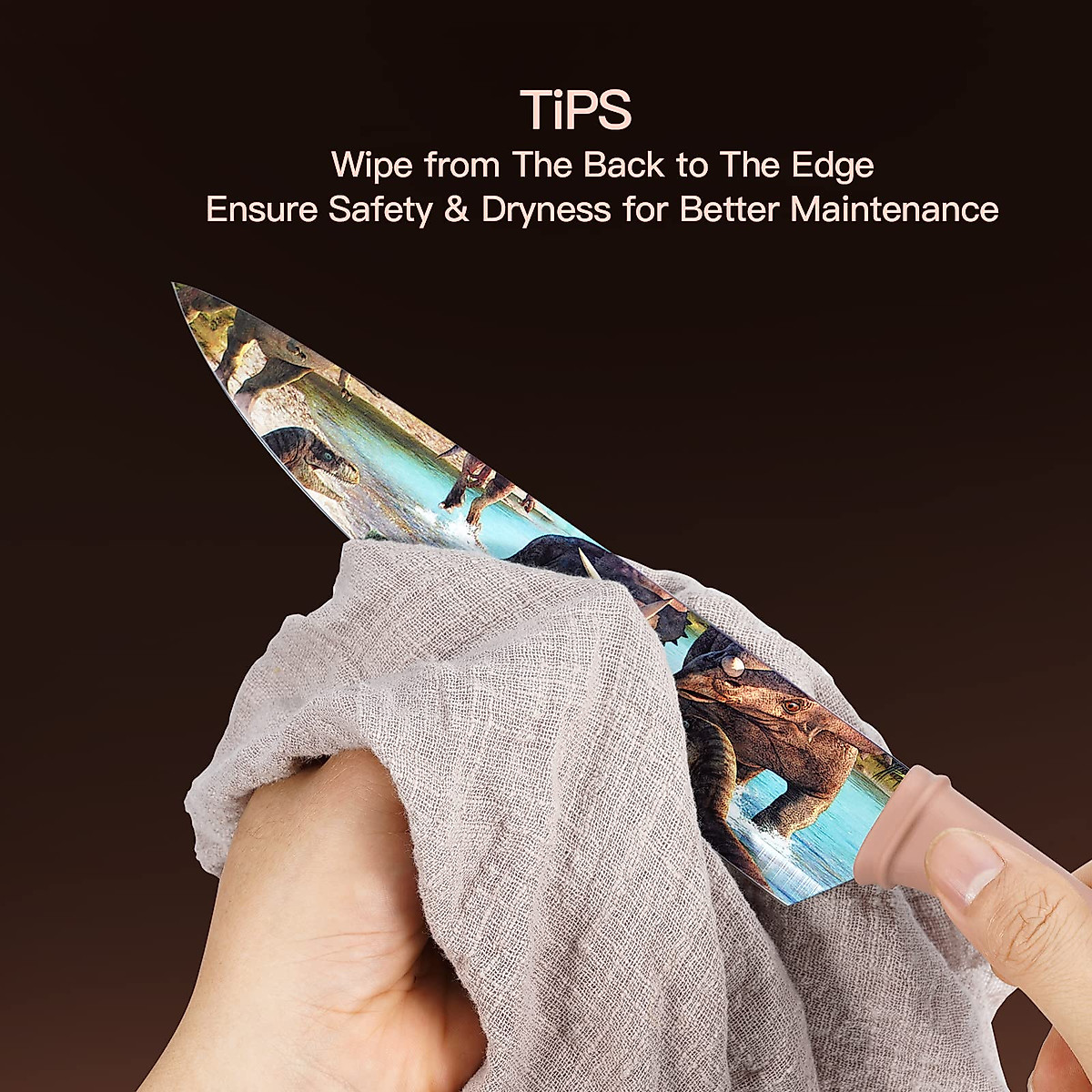 G.a HOMEFAVOR Knife Set, Chef Knives with Dinosaur Pattern, 5-piece Kitchen Knife Set Nonstick Coated with 5 Blade Guard, Gift Box Perfect as a Christmas gift