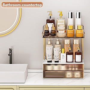 Versatile 4-Tier 2-Drawer Bathrooom Organizer, Makeup Organizer, Perfume Organizer, Bathroom Counter Organizer, Vanity Organizer, Skincare Organizers, Bathroom Organizers and Storage, Amber