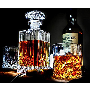 ELIDOMC 5PC Italian Crafted Crystal Whiskey Decanter & Whiskey Glasses Set, Crystal Decanter Set With 4 Whiskey Glasses, Whiskey Decanter Sets for Men