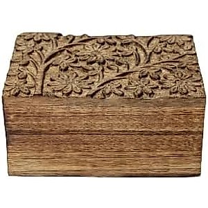 SimbaKart Handcrafted, Wooden Jewelry Box, Keepsake Storage Organizer, Treasure Box, Treasure Chest, Trinket Holder, Watch Box, Beautiful Gift Idea (Floral Carving 3)
