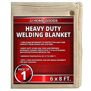 JJ CARE Welding Blanket - 1 Pack 6ft x 8ft Welding Mat - 850GSM Fiberglass Welding Blanket with Brass Grommets, Welders Blanket for Grill, Smoker Welding Blanket Heavy Duty, Welding Tarp & Shield