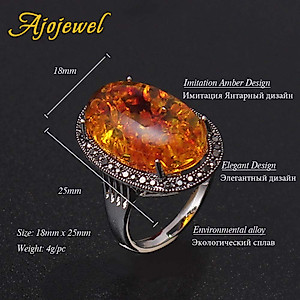 Ajojewel Women Rings With Big Stones Unique Bling Orange Resin Rings Party Wedding Jewelry(white-gold-plated-base, 9)