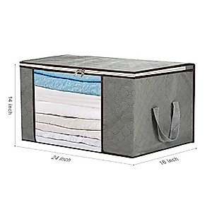 Foldable Storage Bag Organizers, Breathable Clothing Organizer Bags with Large Clear Window and Carry Handles, Storage Boxes for Comforters, Clothes, Blankets, Closets, Bedrooms, 3 Pack, Grey