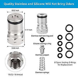 MRbrew 2 Pair Ball Lock Keg Post, Stainless 304 Homebrew 19/32’’-18 Co2 Gas kegerator Beer Liquid Cornelius Corny Poppet Spring Spare Sealing O-ring Keg Posts Kit for Brewing Quick Disconnect Fitting