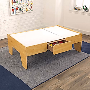 KidKraft Double-Sided Wooden Train and Activity Table with Built-In Storage Drawer, Natural ,Gift for Ages 3+