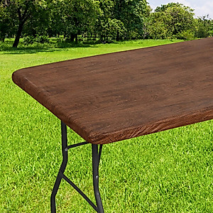 Smiry Rectangle Picnic Tablecloth, Waterproof Elastic Fitted Table Covers for 6 Foot Tables, Wipeable Flannel Backed Vinyl Tablecloths for Camping, Indoor, Outdoor (Brown, 30x72 Inches)