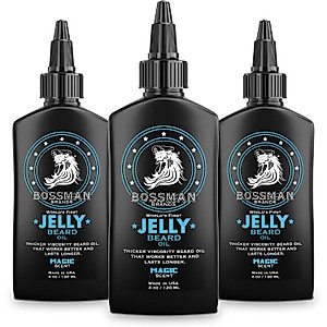 Bossman Jelly Beard Oil - Beard Growth Softener and Moisturizer Care - Larger 4oz, Bottle - 3 Pack Kit - Made in USA (Magic Scent)
