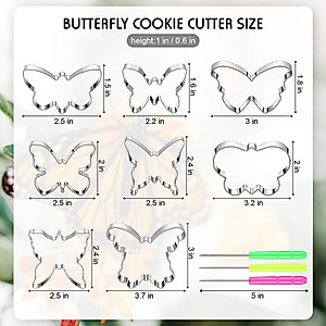 8 Pieces Butterfly Cookie Cutter Set Stainless Steel Metal Biscuit Cutter Mould and 6 Pieces Sugar Stirring Pins for Sandwich Chocolate Fondant Biscuit Cake Kitchen Baking