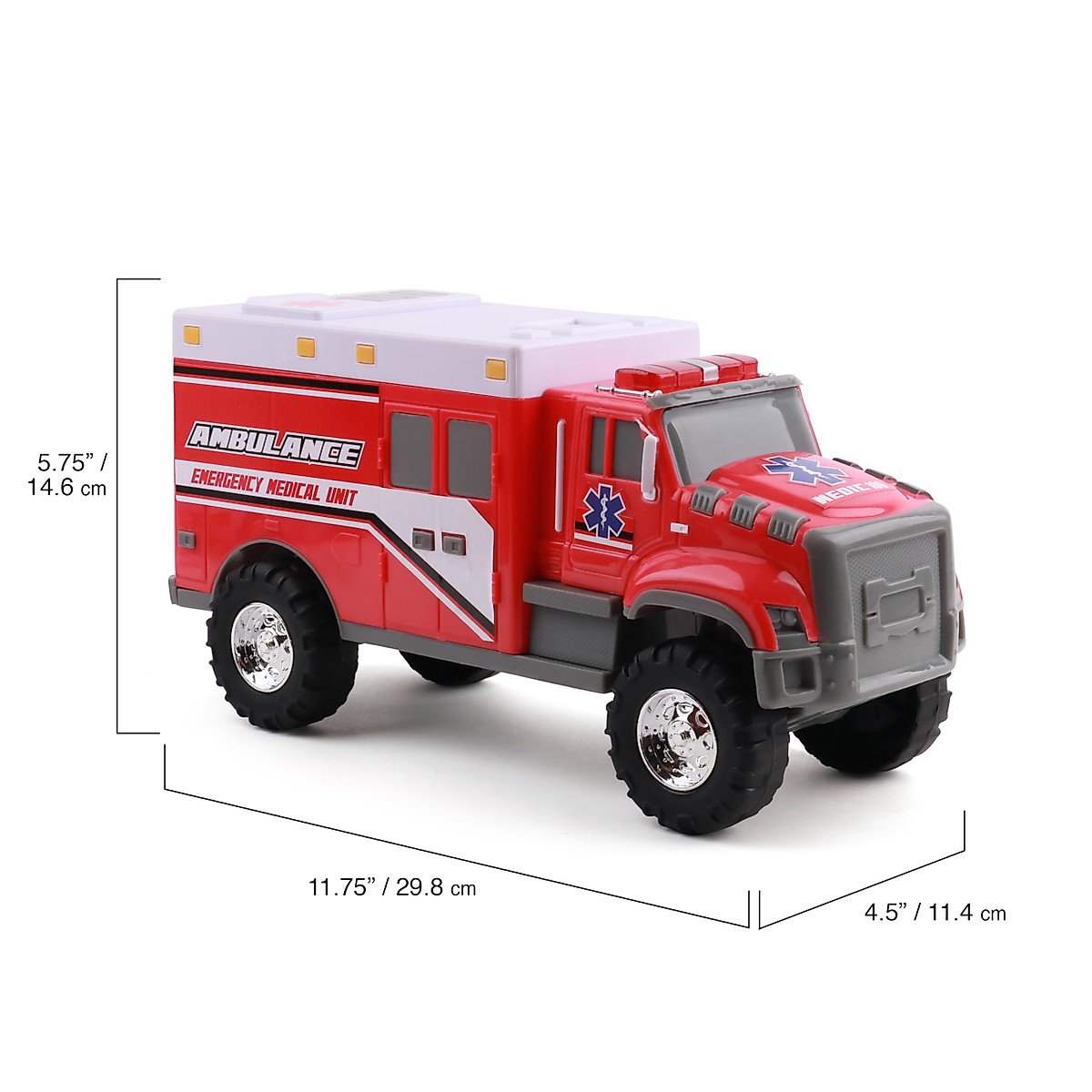 Mighty Fleet Rescue Force 12" Tough Cab Ambulance Toy w/Lights & Sounds, Realistic Design for Rugged Play, Ages 3+, Free Wheeling Play