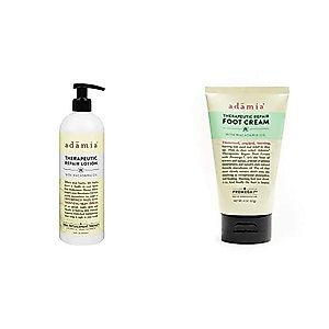 Adamia Therapeutic 16 Ounce Repair Lotion and Therapeutic 4 Ounce Foot Cream Bundle, Macadamia Nut Oil and Promega-7, Fragrance Free, Paraben Free, Non GMO
