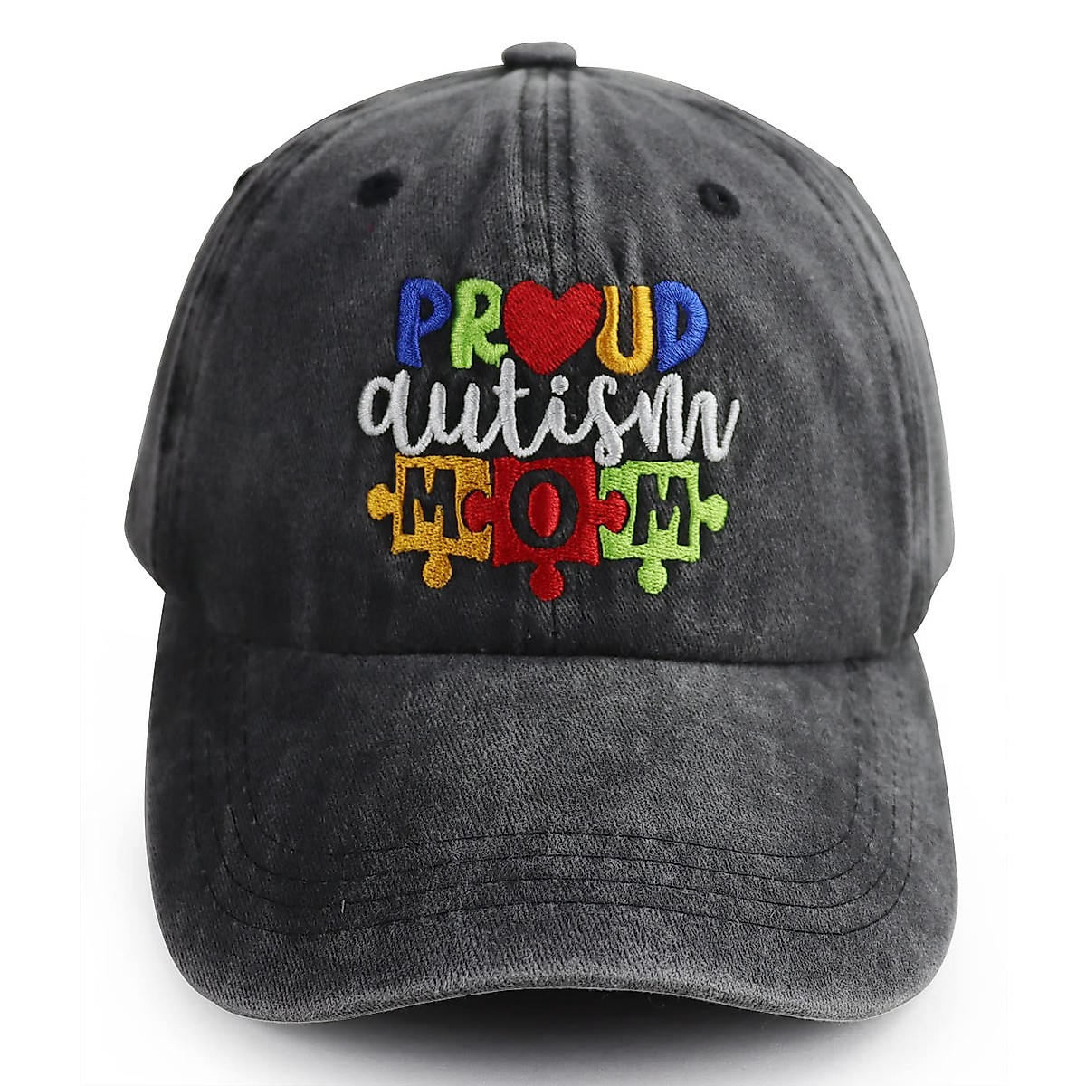 Autism Gifts for Mom, Proud Autism Mom Hat, Adjustable Washed Cotton Embroidered Puzzle Graphic Love Autistic Mama Baseball Cap, Autism Awareness Gifts for Women Mother Grandma Friends