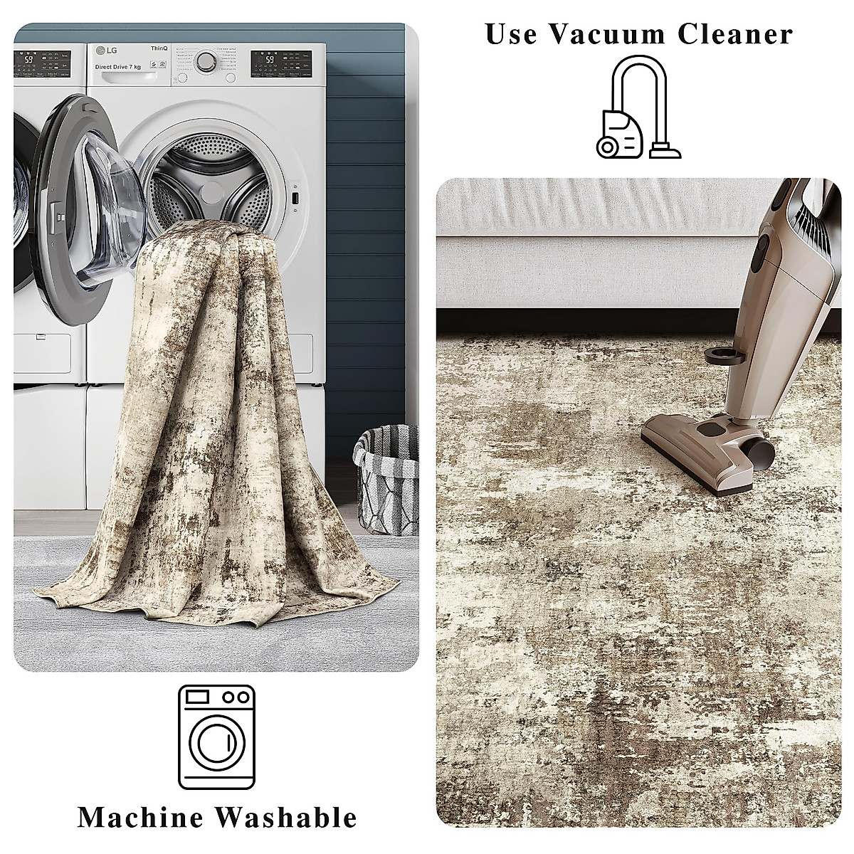 Art&Tuft Area Rugs 8x10, Abstract Washable Rug 8x10 - Ultra Soft and Thin, Low Pile, Stain Resistant Modern Large Area Rugs for Living Room, Bedroom, Office, Brown