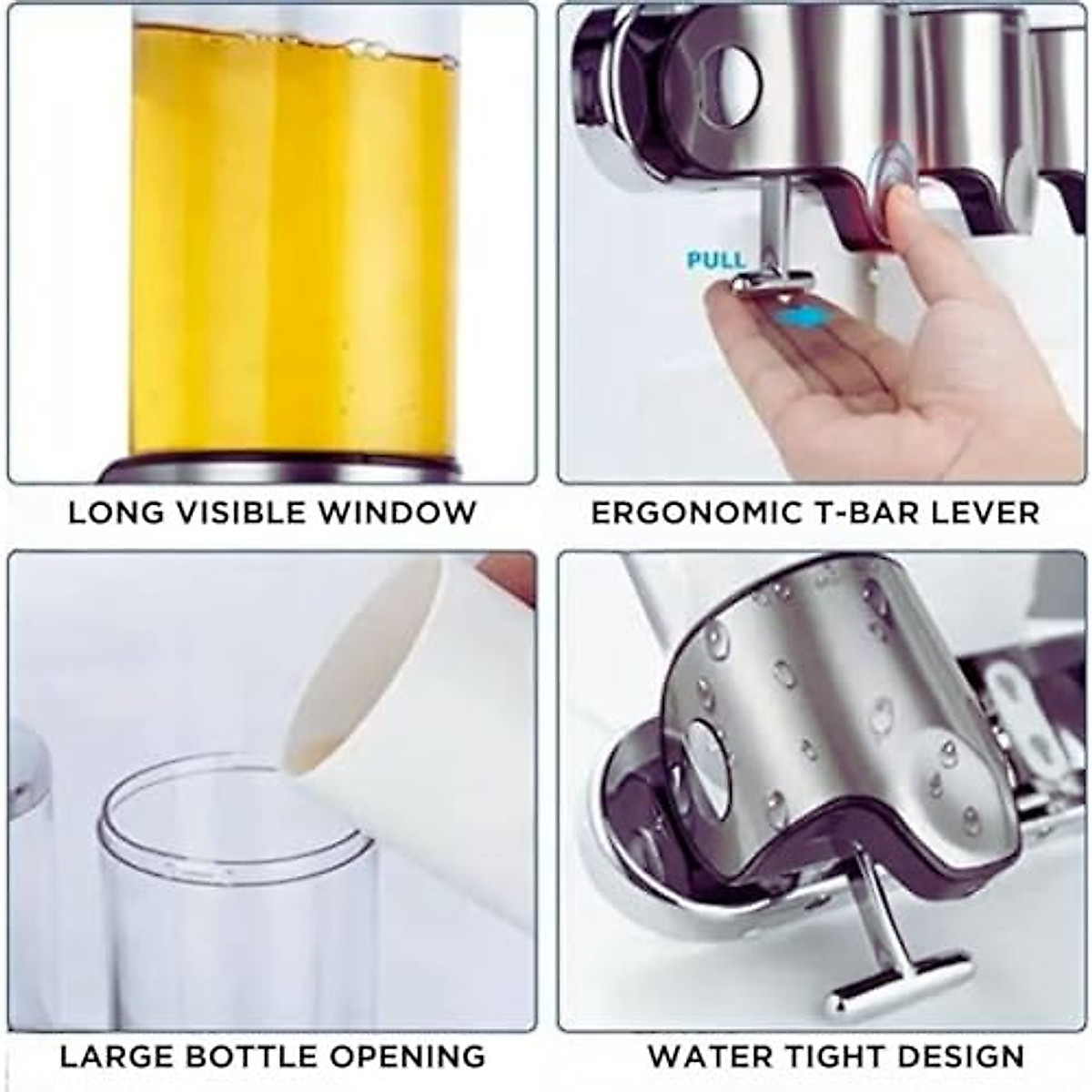 OMEO Shampoo and Conditioner Soap Dispenser Stainless Steel for Bathroom-500ml Clear Triple Wall Mount Shower Pump 3 x 15 fl. oz