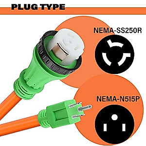 Flameweld RV Adapter Cord - NEMA 5-15P Male to SS2-50R Twist Lock Female, 50 Amp to 15 Amp 110 RV Adapter Cord with Locking Connector, 7500W STW 10/3 AWG RV Generator Cord, UL