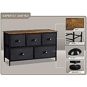 Sorbus Dresser with 5 Drawers - Storage Chest Organizer Unit with Steel Frame, Wood Top, Easy Pull Fabric Bins - Long Wide TV Stand for Bedroom Furniture, Hallway, Closet & Office Organization