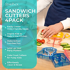 StarPack Kids Knife Set of 3 & 4x Sandwich Cutters for Kids - Toddler Knife Set & Fun Sandwich Cutters for Kids - Kids Knives for Real Cooking & 4x cookie cutters/sandwich cutters (Cherry Red)